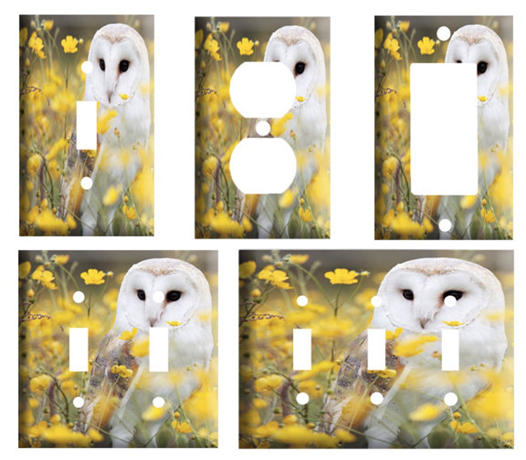 White Owl & Wild Flower Field, Light Switch Cover Plate, Single Toggle ...