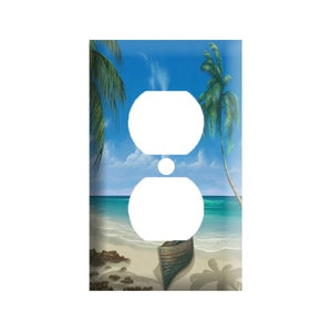 Tropical Beach Canoe & Palm Trees, Light Switch Cover Plate, Single ...