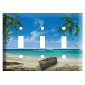 Tropical Beach Canoe & Palm Trees, Light Switch Cover Plate, Single ...