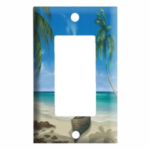 Tropical Beach Canoe & Palm Trees, Light Switch Cover Plate, Single ...