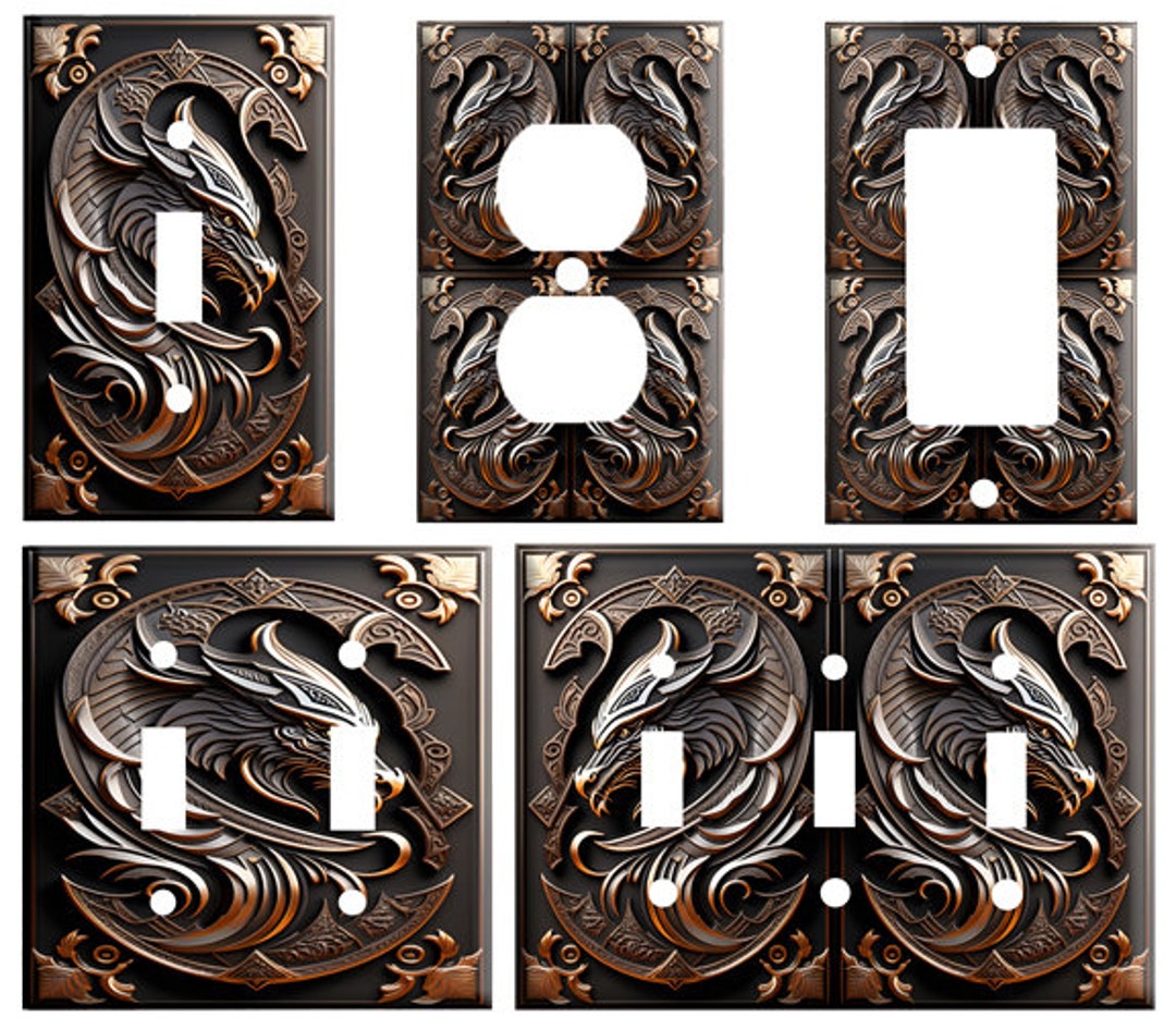 Norse Dragon, Decorative Light Switch Cover Plate, Single Toggle or ...
