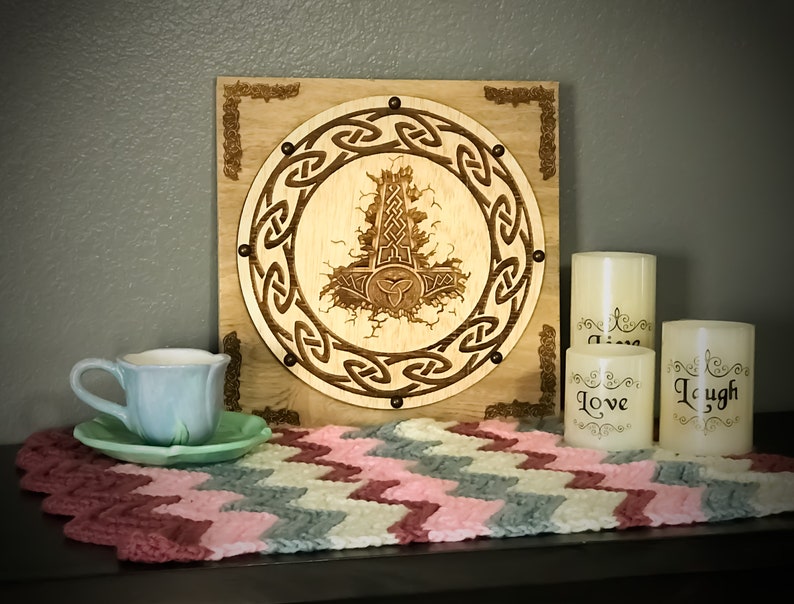 Thor's Hammer & Norse Knot Viking Shield Art Nordic | Etsy