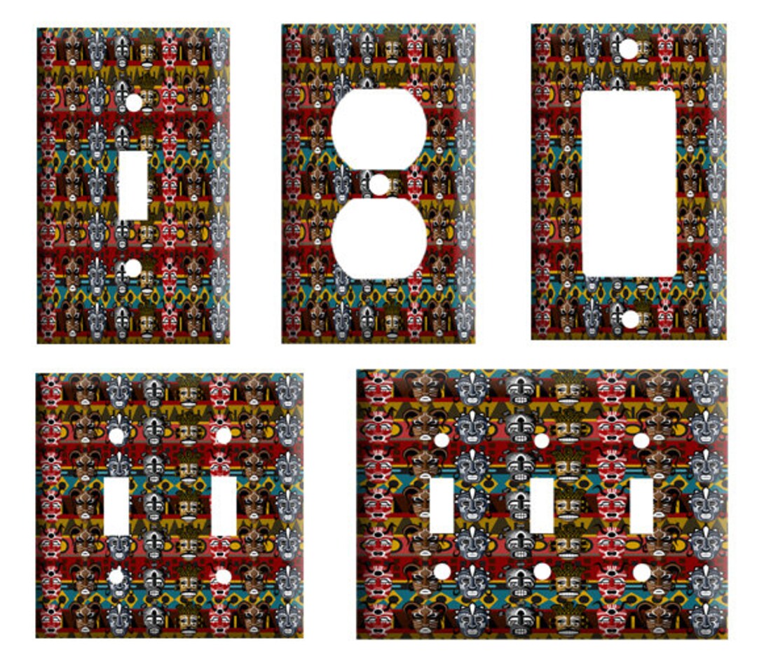 African Background and Masks 2 Design, Decorative Plastic Light Switch ...