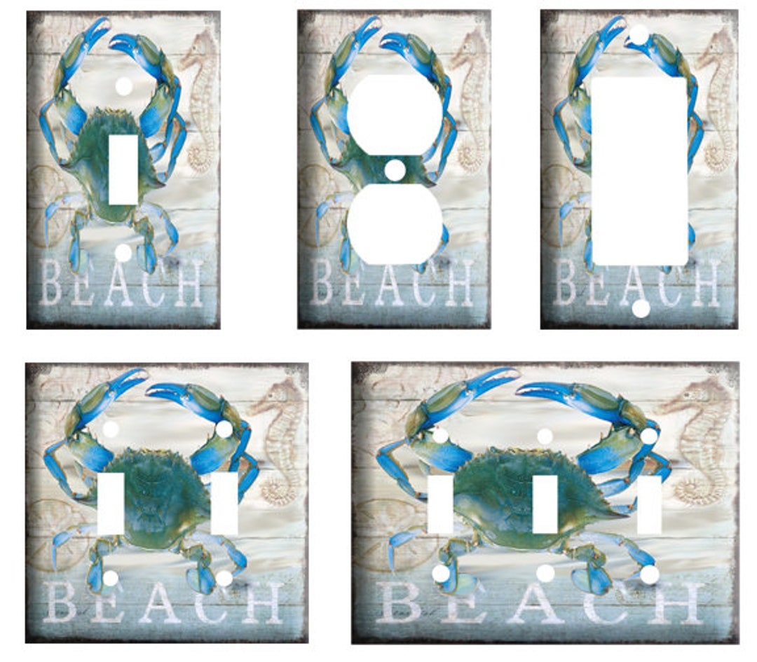 Blue Crab Beach Design, Plastic Light Switch Cover Plate, Single Toggle ...