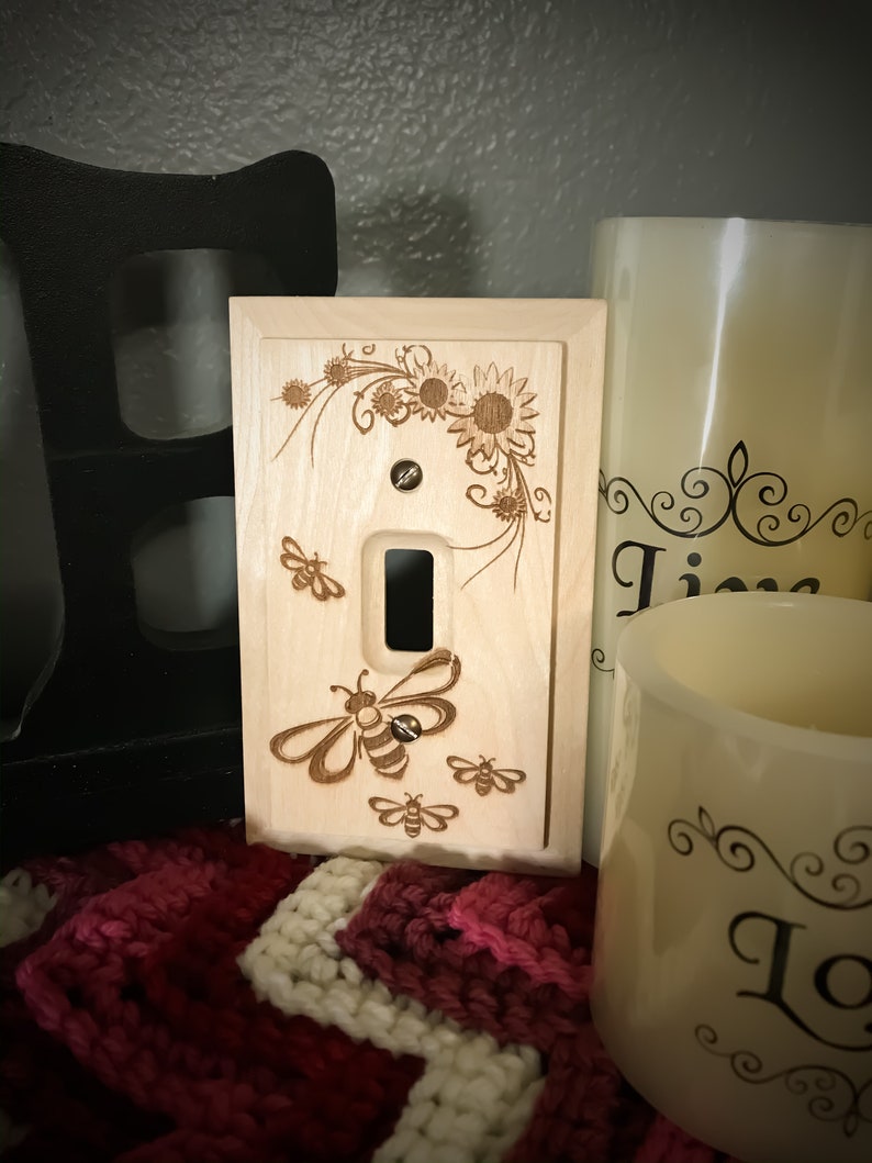Honey Bees and Sunflowers Laser Engraved Wood Light Switch | Etsy