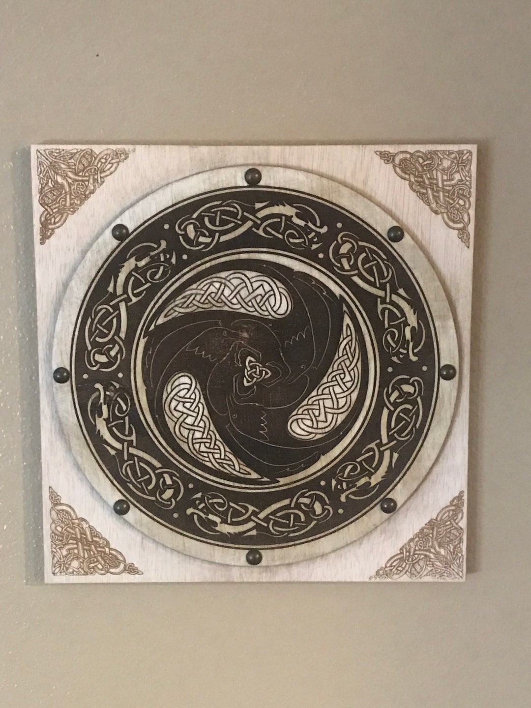 Ravens and Norse Knots, Laser Engraved, Viking Shield Decorative Wood ...