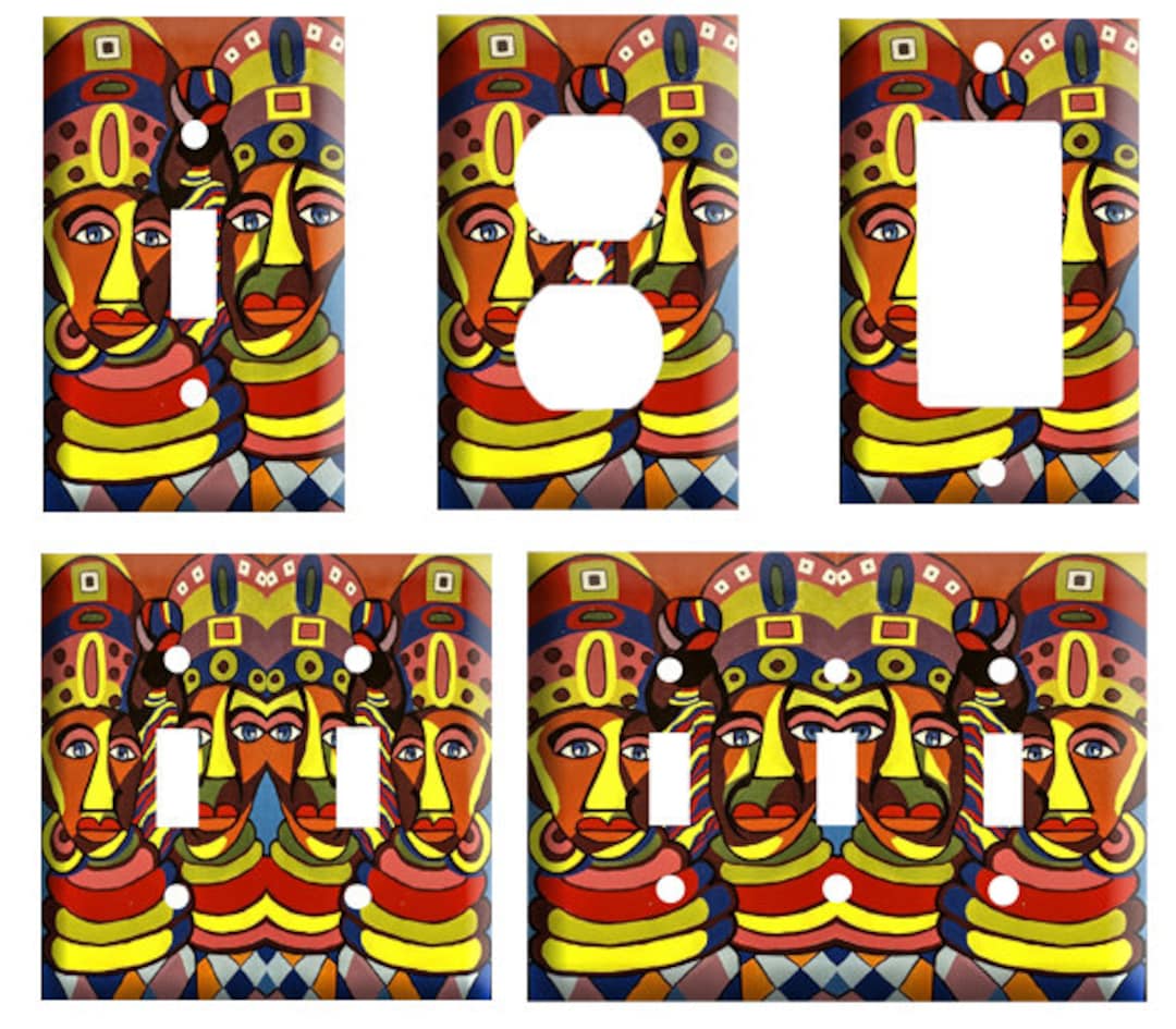 African Colorful Faces Design, Decorative Plastic Light Switch Cover ...