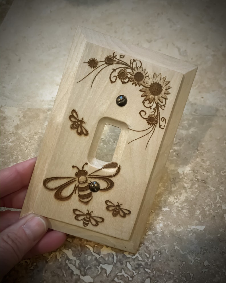 Honey Bees and Sunflowers Laser Engraved Wood Light Switch | Etsy