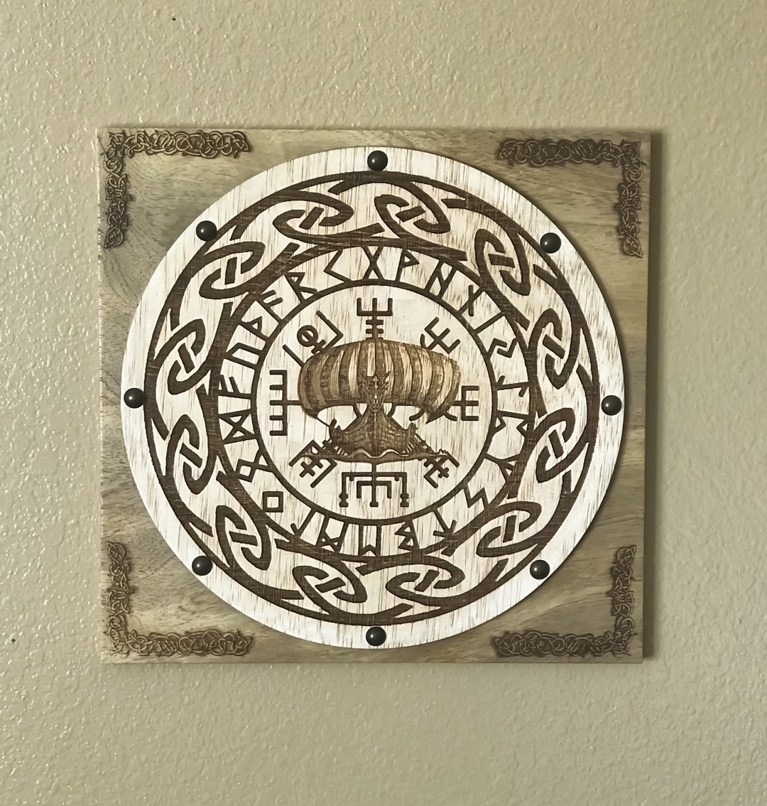 Viking Explorer Ship & Runes Design, Norse Knots, Laser Engraved Wood ...
