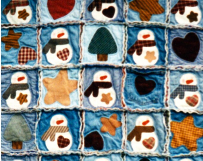 Snowman Rag Quilt Pattern for Denim Scraps, Homespun or Flannel, Sew ...