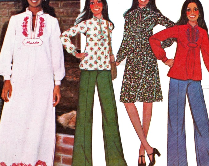 1970s Dress Pattern - Evening or Knee Length Casual Flared Dress With ...
