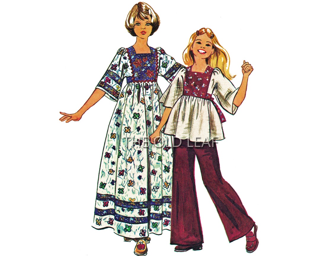1970s Pattern - Hippie Dress & Top With Contrast Bib Bodice, Simplicity ...