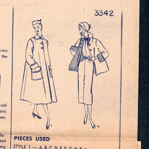 1950s Winter Coat Pattern - Swing Coat or Topper, Simplicity 3342 ...