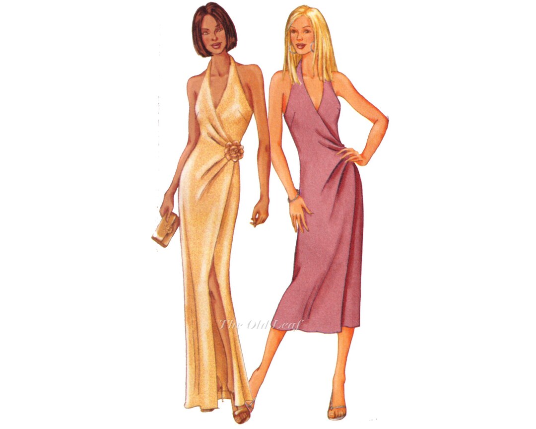 Easy Halter Dress Pattern With Wrap Front in 2 Lengths, Butterick 3080 ...