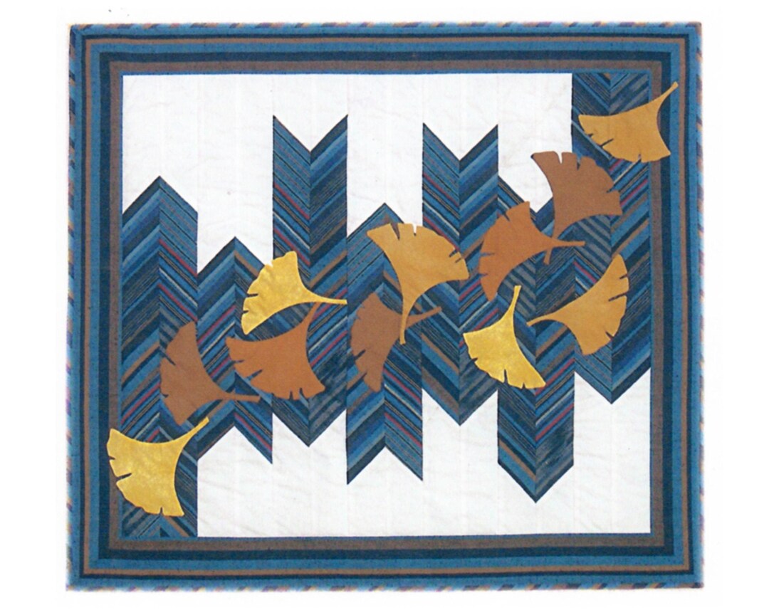 Ginko Wall Quilt Pattern With Strip Pieced Chevrons and Applique Leaves ...