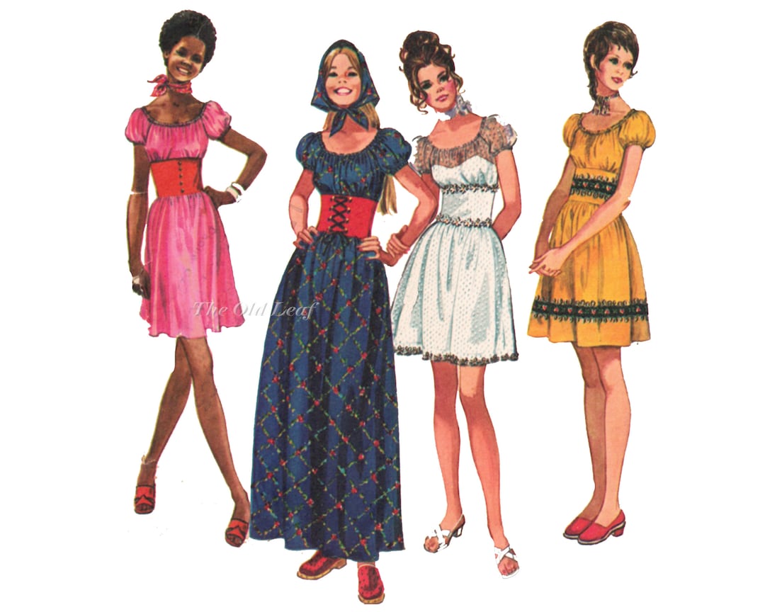 70s Peasant Dress Pattern With Waist Cincher Midriff, Simplicity 9164 ...