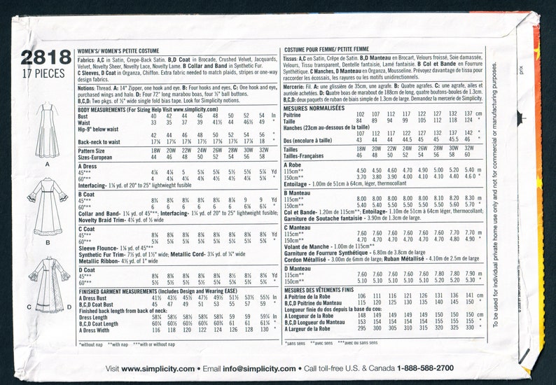 Witch, Angel & Queen Costume Pattern in Plus Sizes 18W-24W, Simplicity ...