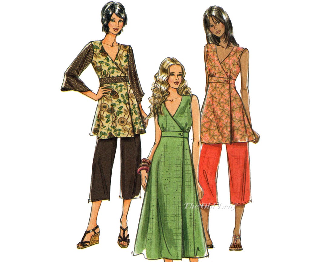Butterick B5046 Sewing Pattern - Flared Wrap Dress, Long Top & Crop ...