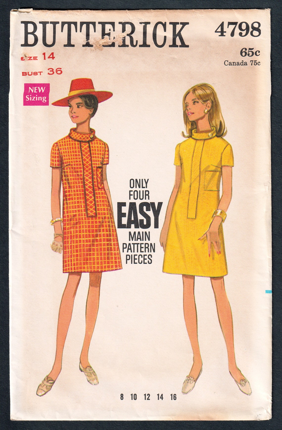 1960s Shift Dress Pattern With Ring Collar Easy Butterick - Etsy