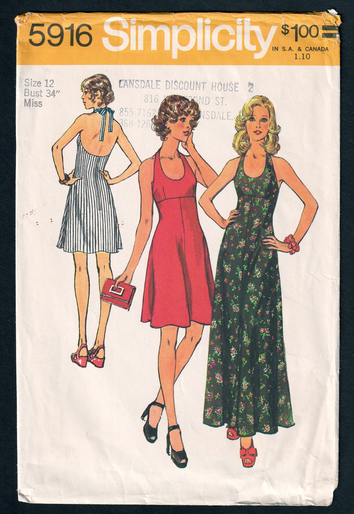 1970s Halter Dress Pattern in Two Lengths, Simplicity 5916 - Etsy