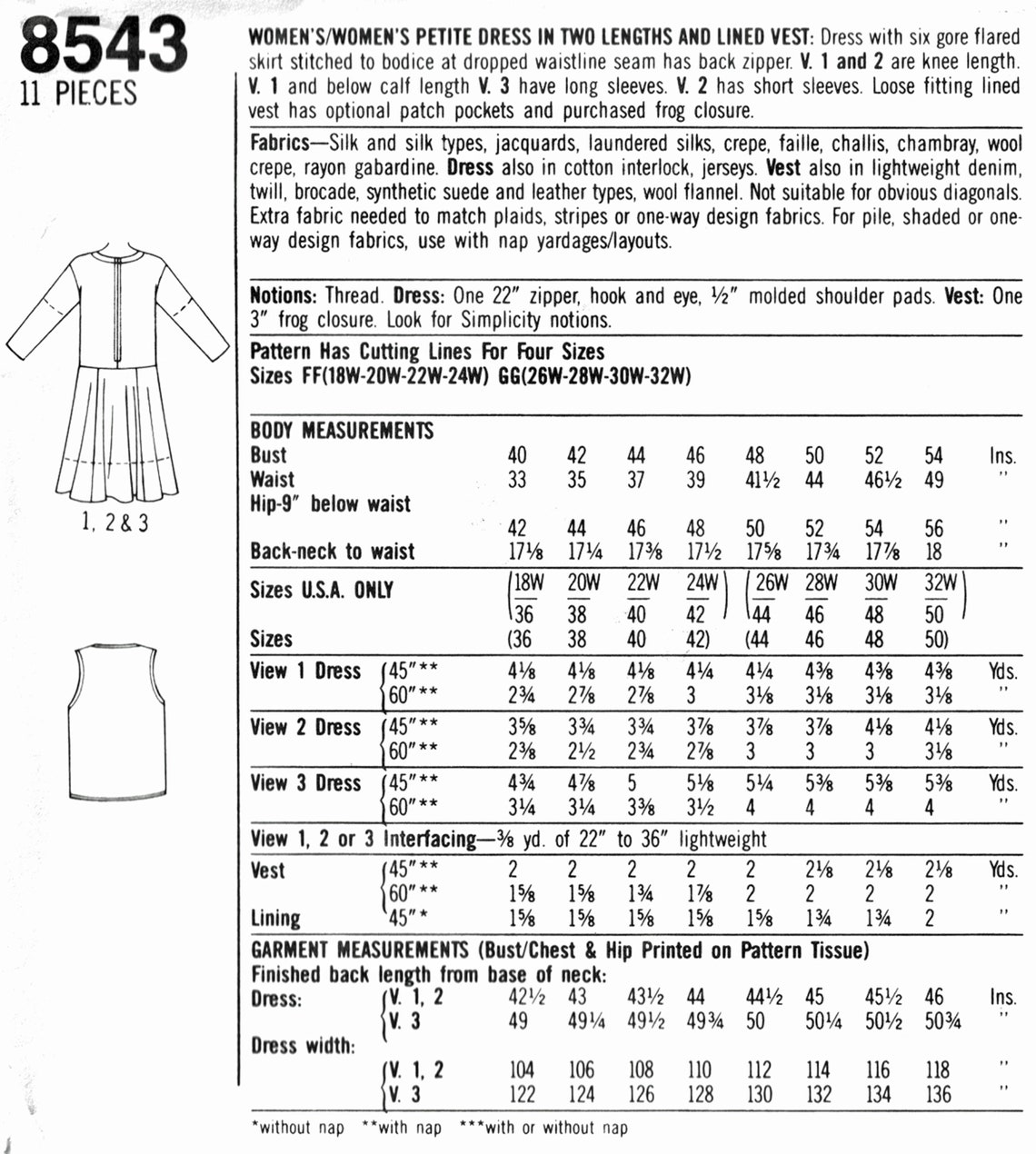 Flared Dress Pattern With Drop Waist & Vest Simplicity 8543 - Etsy