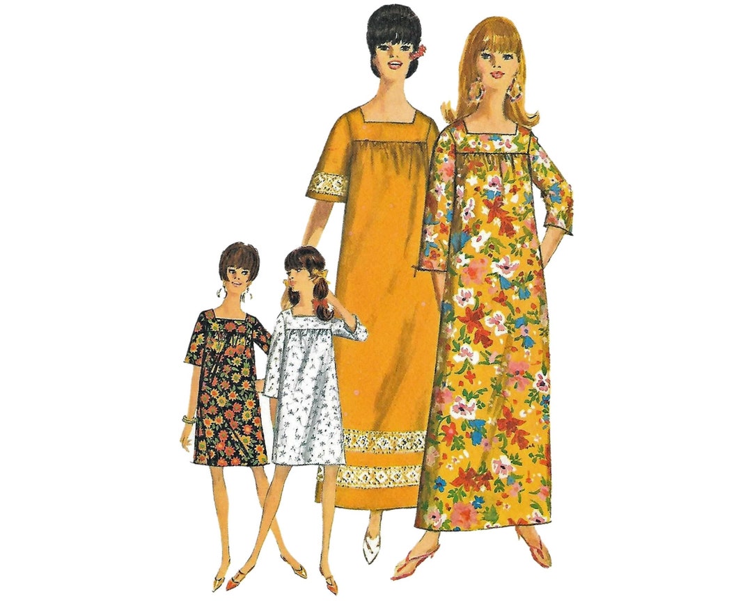 1960s Muumuu Sewing Pattern With Square Neck in 2 Lengths, Simplicity ...