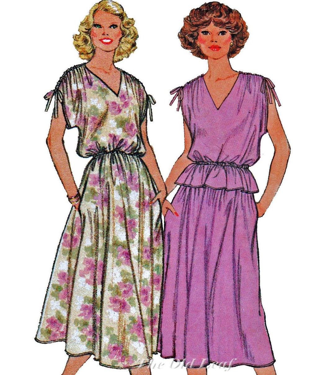 1970s Blouson Dress Pattern With Drawstring Shoulder in Half Size 22.5 ...