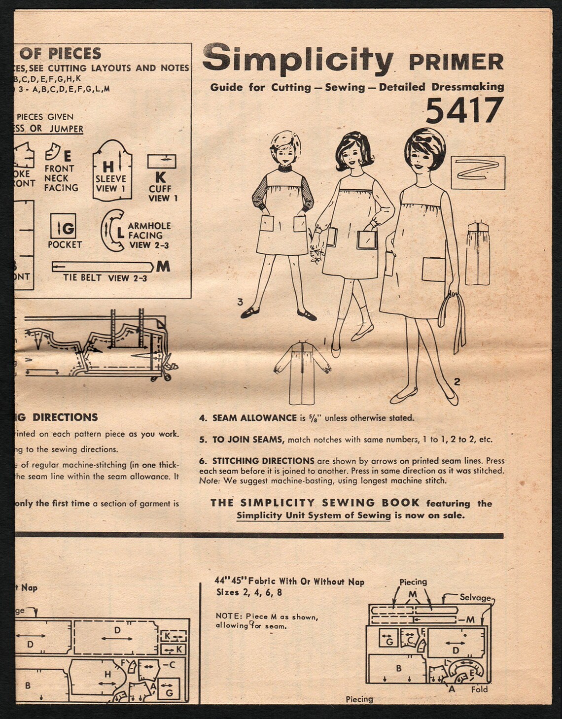 60s Girls Smock Dress or Jumper Sewing Pattern, Simplicity 5417 - Etsy