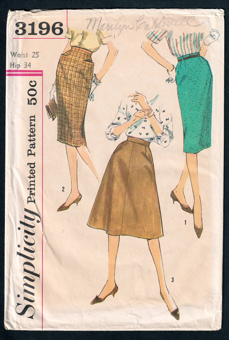 1950s Skirt Pattern, Straight Slim Skirt or Flared Gored Skirt ...