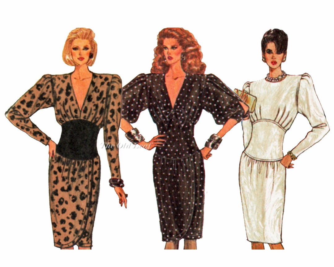 80s Midriff Dress Pattern With Jewel or V Neckline, Tulip Hem & Puff ...