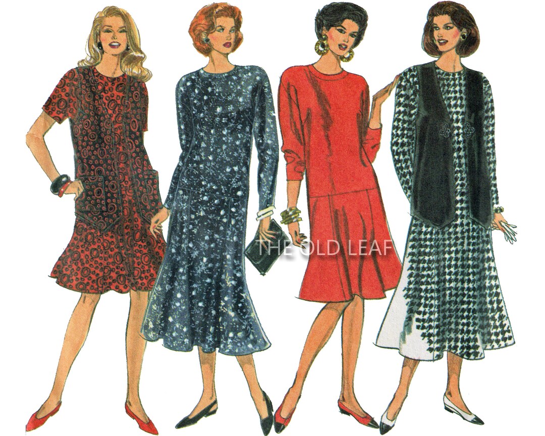 Flared Dress Pattern With Drop Waist & Vest Simplicity 8543 - Etsy