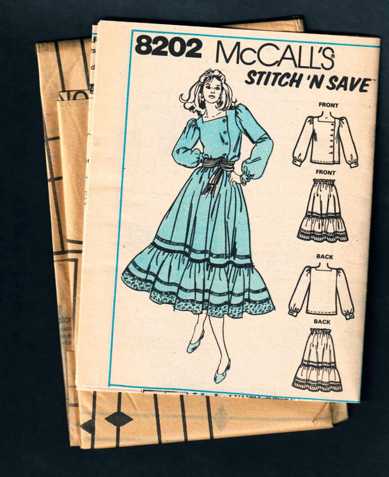1980s Peasant Skirt Pattern & Side Button Shirt Pattern, Stitch N Save ...