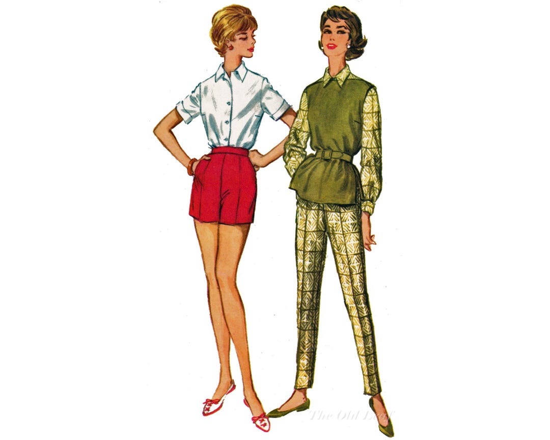 1950s Cigarette Pants Pattern Taper Pants, Dress Shorts, Fitted Blouse ...
