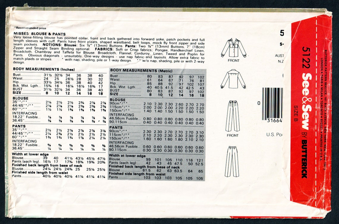 1980s Pattern V Neck Blouse & Pleated Pants See Sew - Etsy