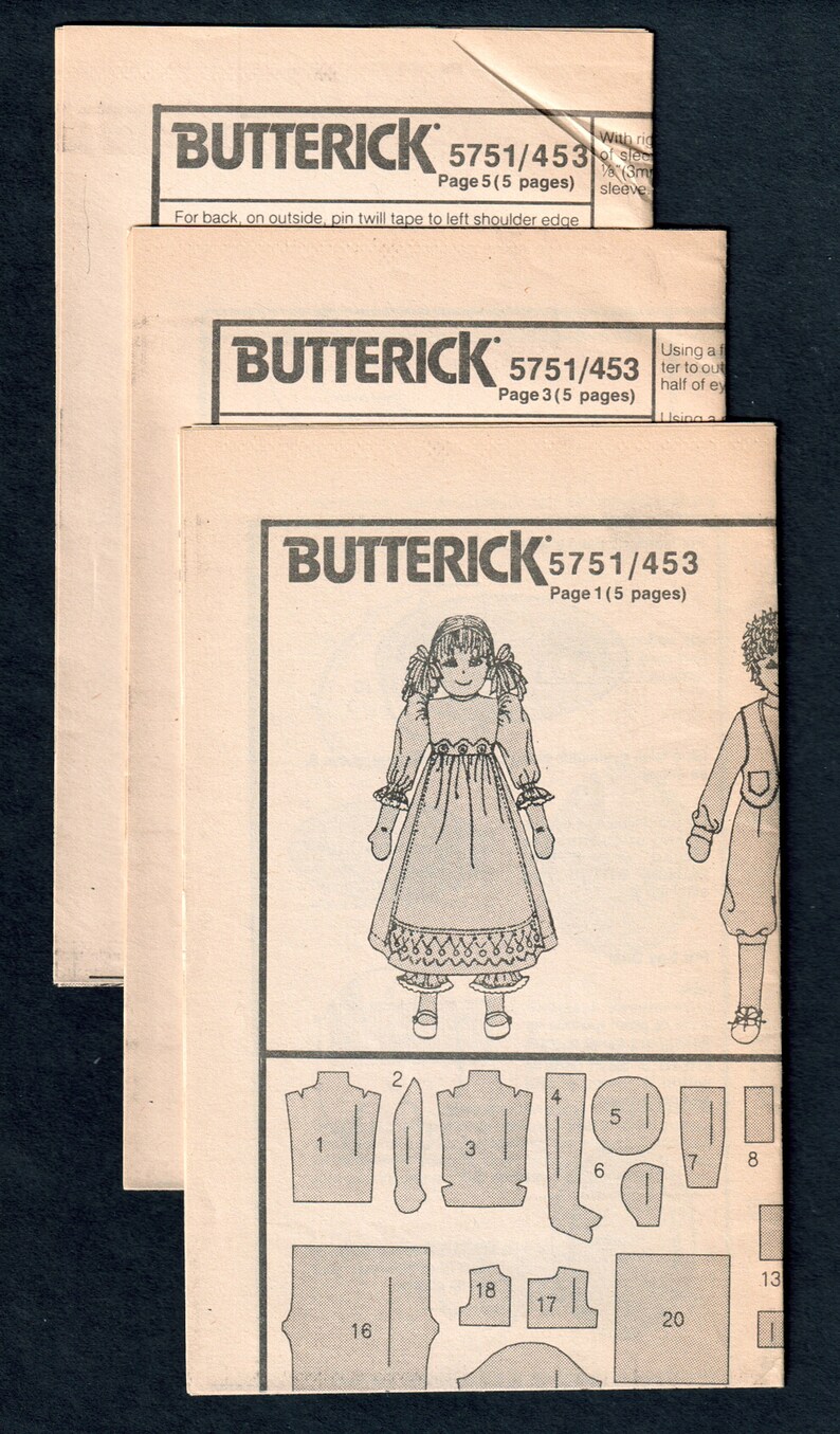 Sewing Pattern - 22 Inch Rag Doll & Doll Clothes, Butterick 5751, UNCUT ...