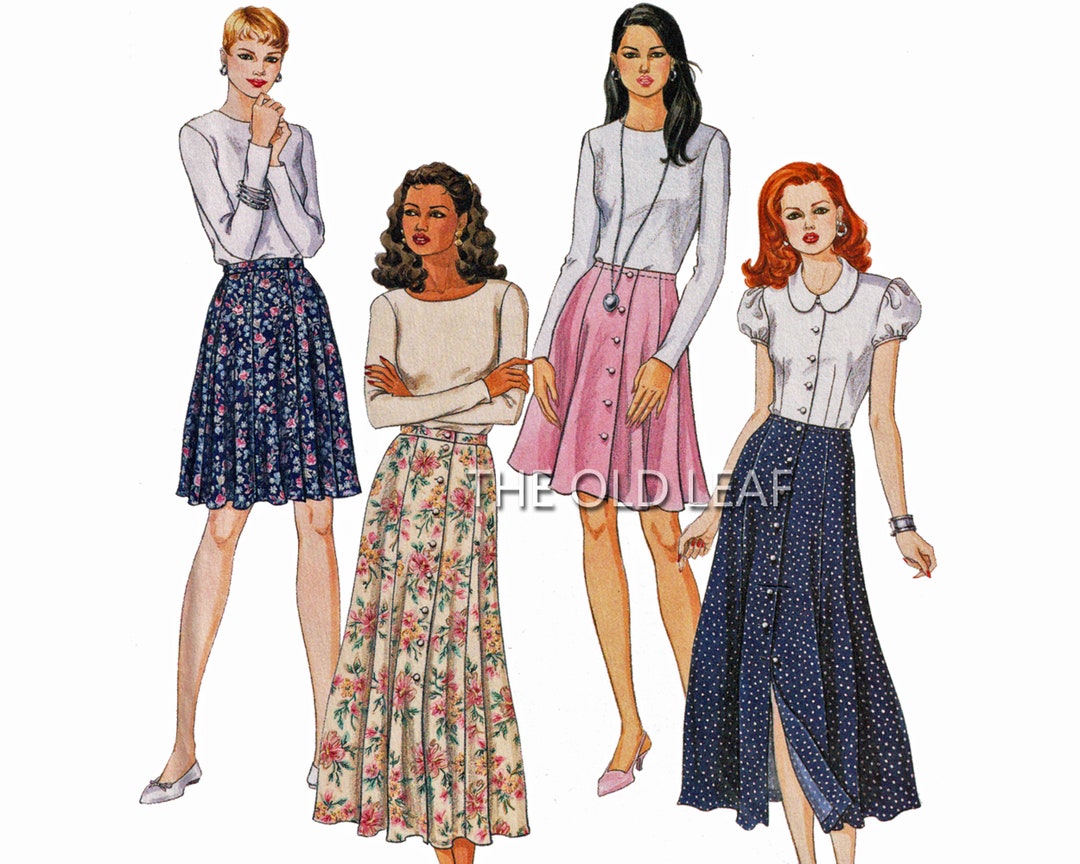 Button Front Skirt Sewing Pattern, Long or Above Knee Length, Easy ...