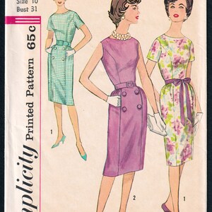 1960s Dress Pattern, Slim Fit With Pockets in Front Seams, Simplicity ...