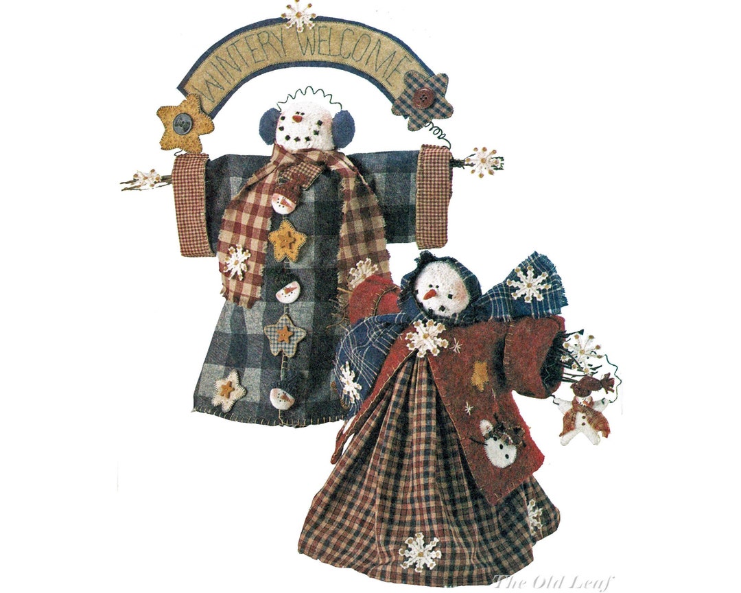 Homespun Snowman Doll Pattern, Wintery Welcome Winter Decor Craft ...