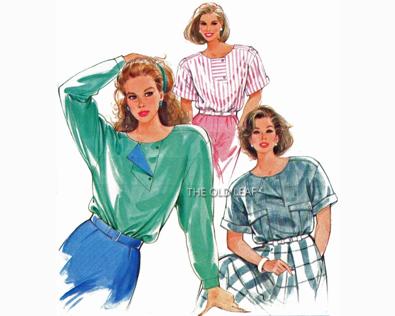 1980s Pullover Blouse Pattern With Center Inset Snap Flap, Burda 6618 ...