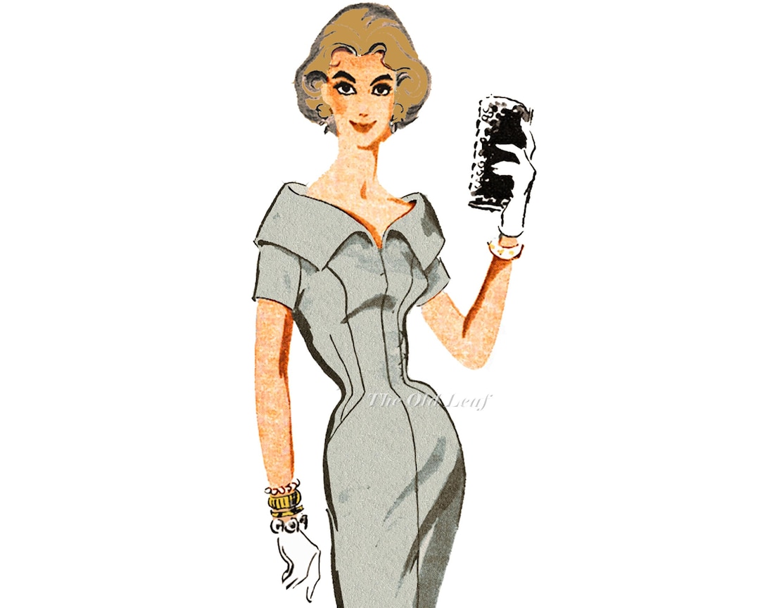 50s Cocktail Dress Pattern - Wiggle Sheath With Portrait Neckline by ...