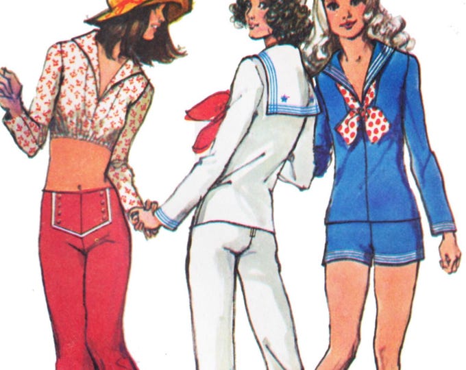 70s Pattern for Sailor Shirt, Midriff Top, Hip Hugger Bell Bottom Pants ...
