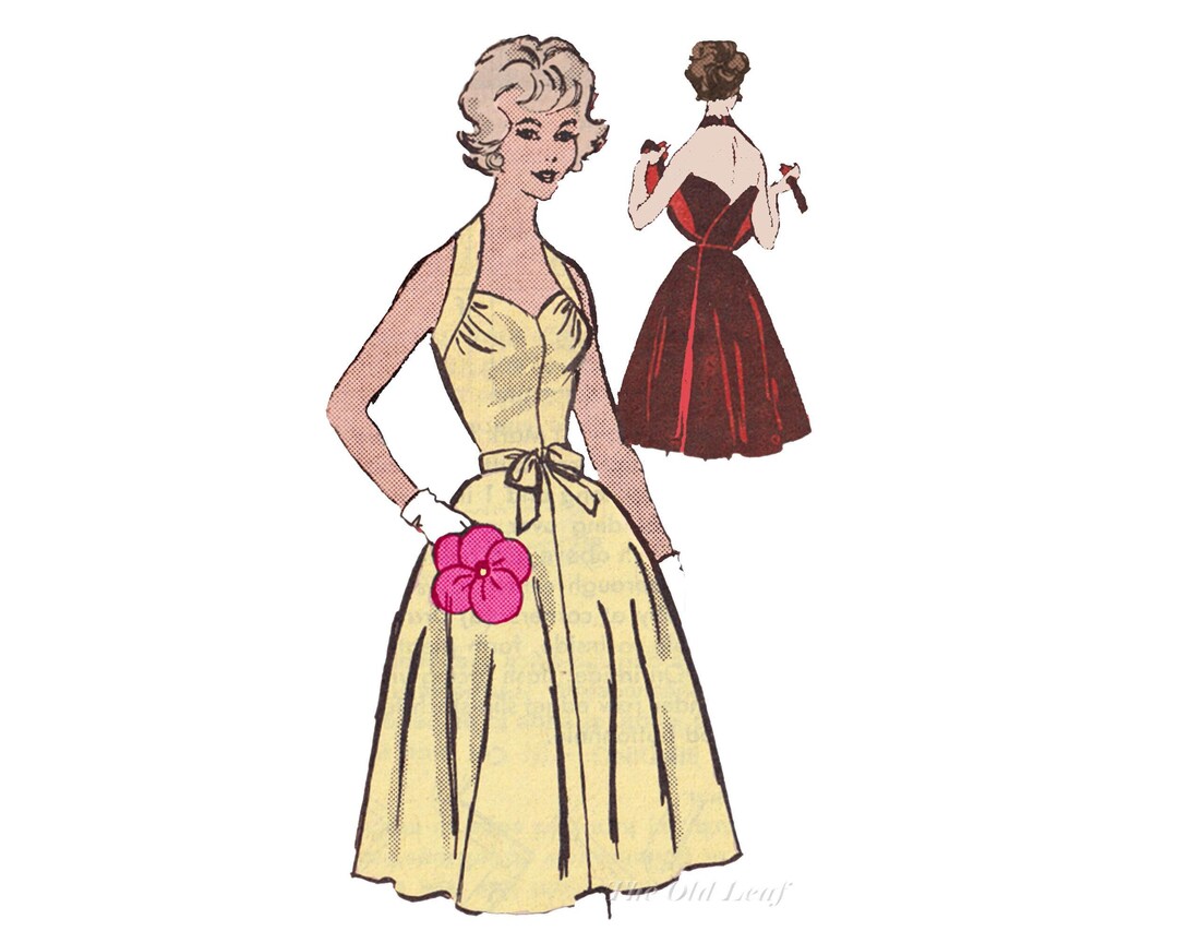 1950s Halter Sundress Pattern With Wrap Around Skirt, Anne Adams Mail ...