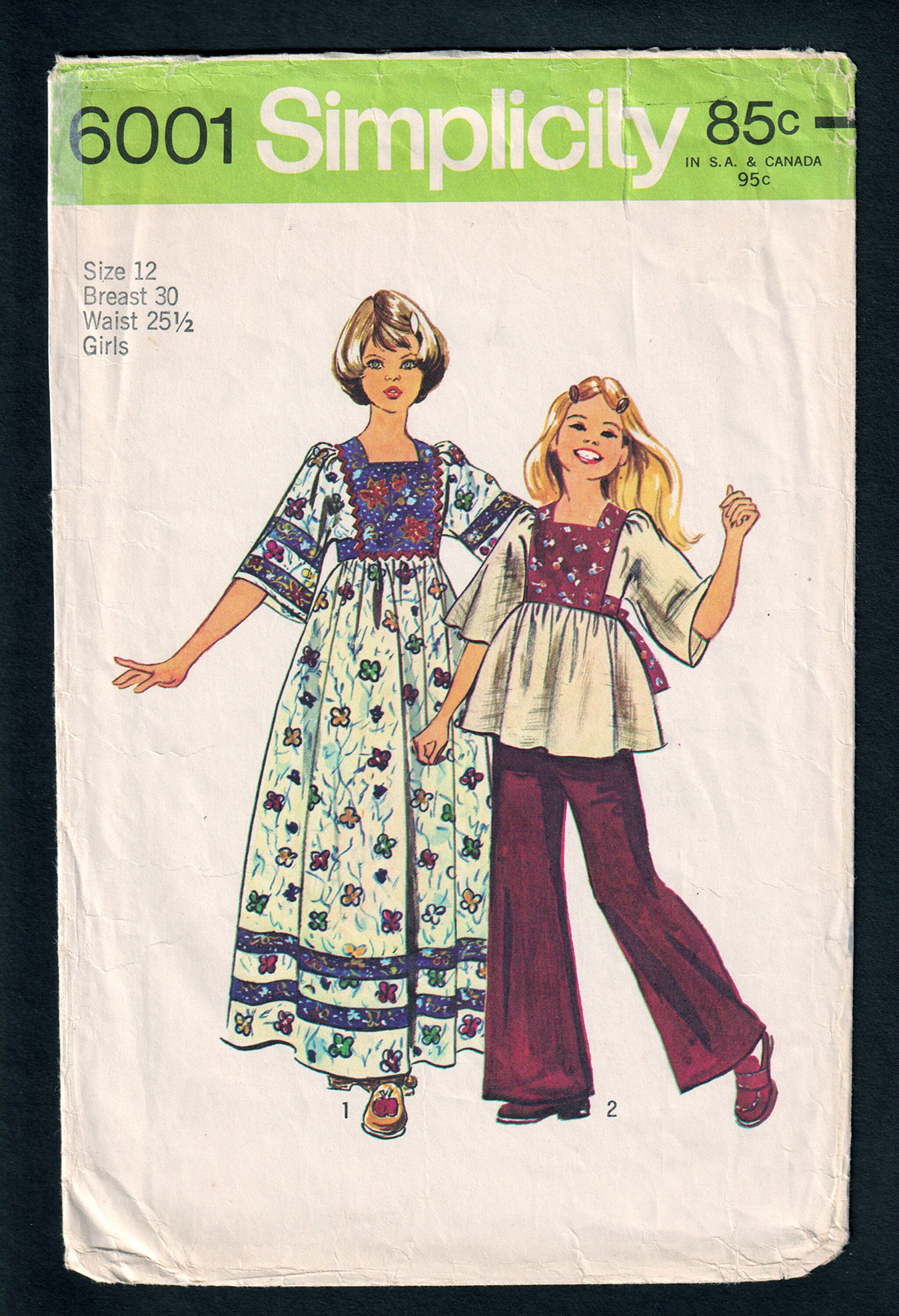 1970s Pattern - Hippie Dress & Top With Contrast Bib Bodice, Simplicity ...