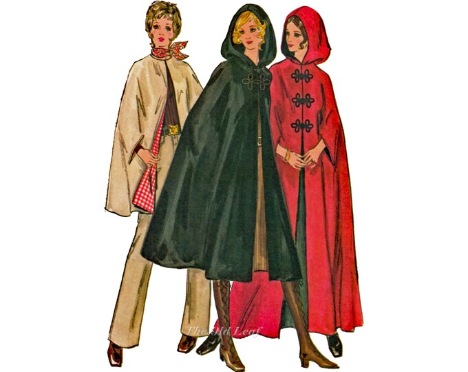 Vintage Hooded Cape Sewing Pattern in Thigh, Below Knee & Evening ...