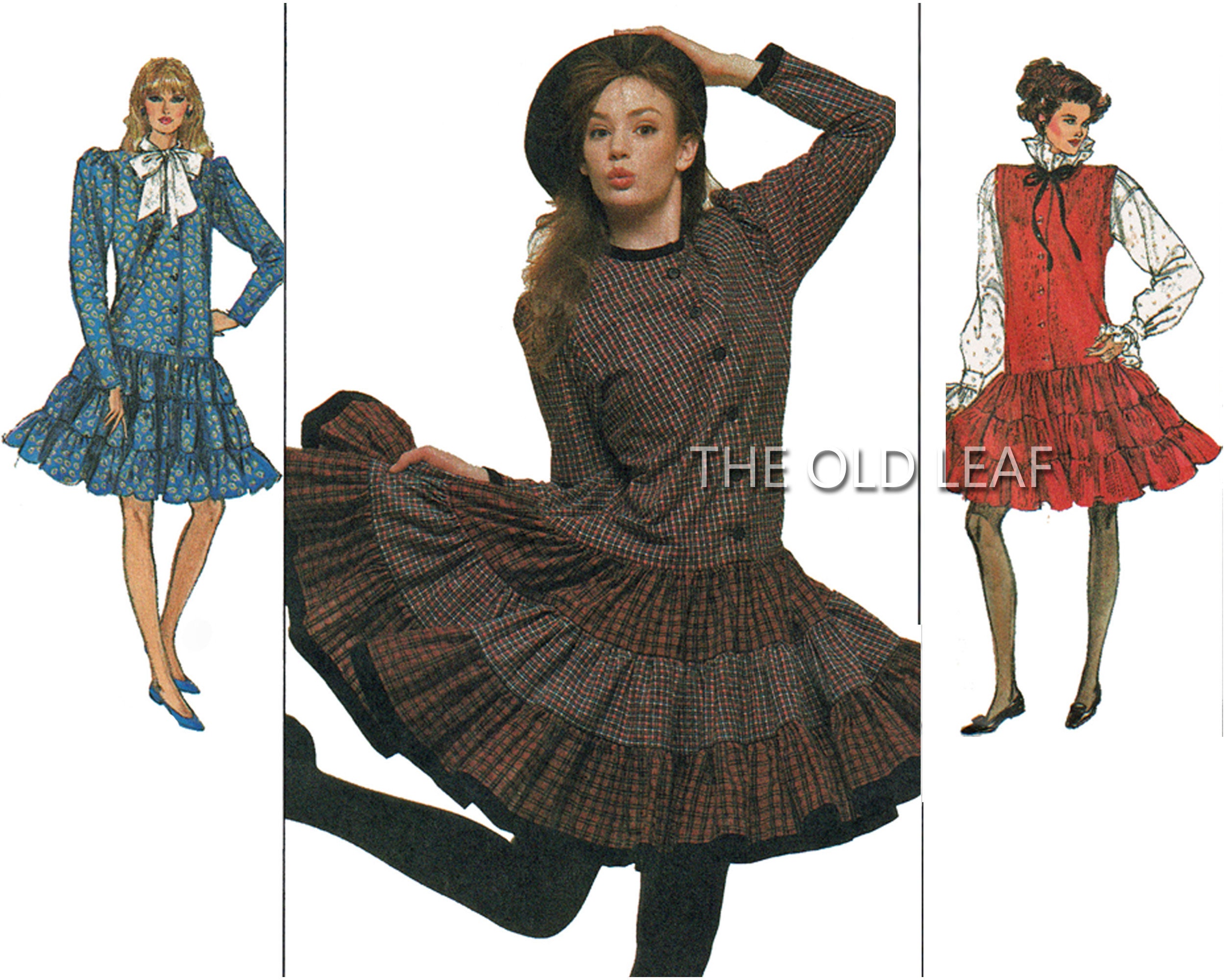 Jumper Dress Pattern With Drop Waist & Ruffled Tiers, 1980s Simplicity ...