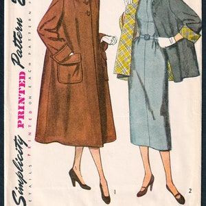 1950s Winter Coat Pattern - Swing Coat or Topper, Simplicity 3342 ...