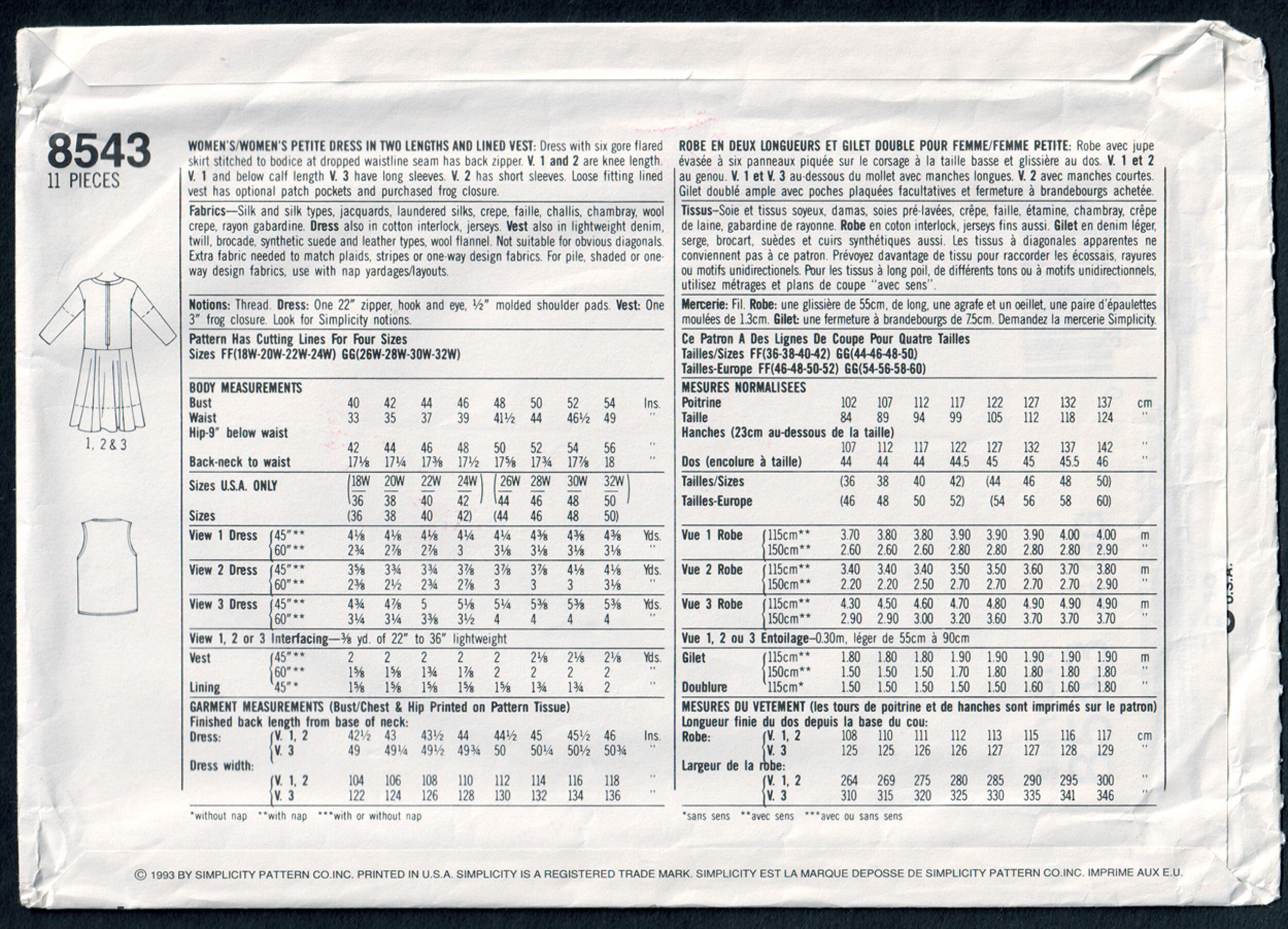 Flared Dress Pattern With Drop Waist & Vest Simplicity 8543 - Etsy