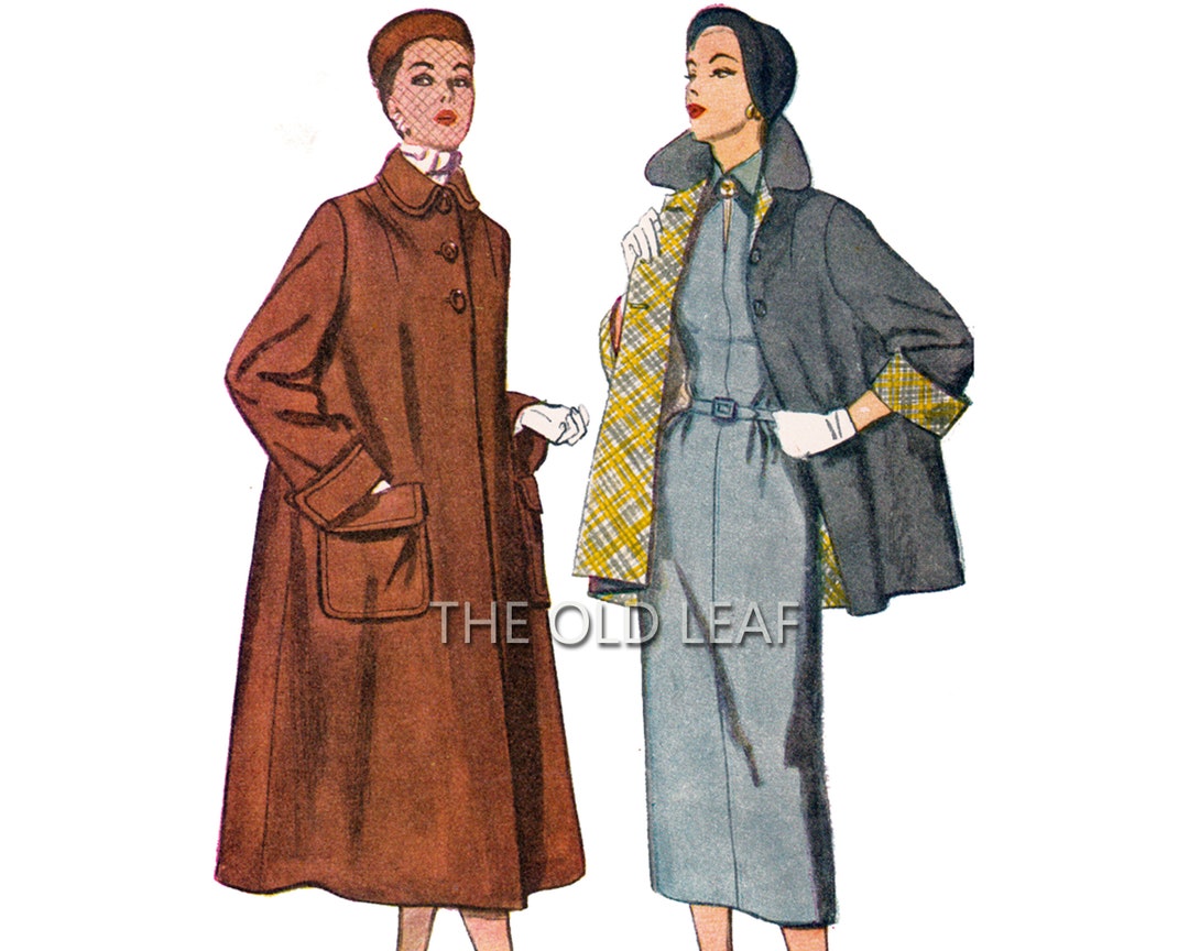 1950s Winter Coat Pattern - Swing Coat or Topper, Simplicity 3342 ...