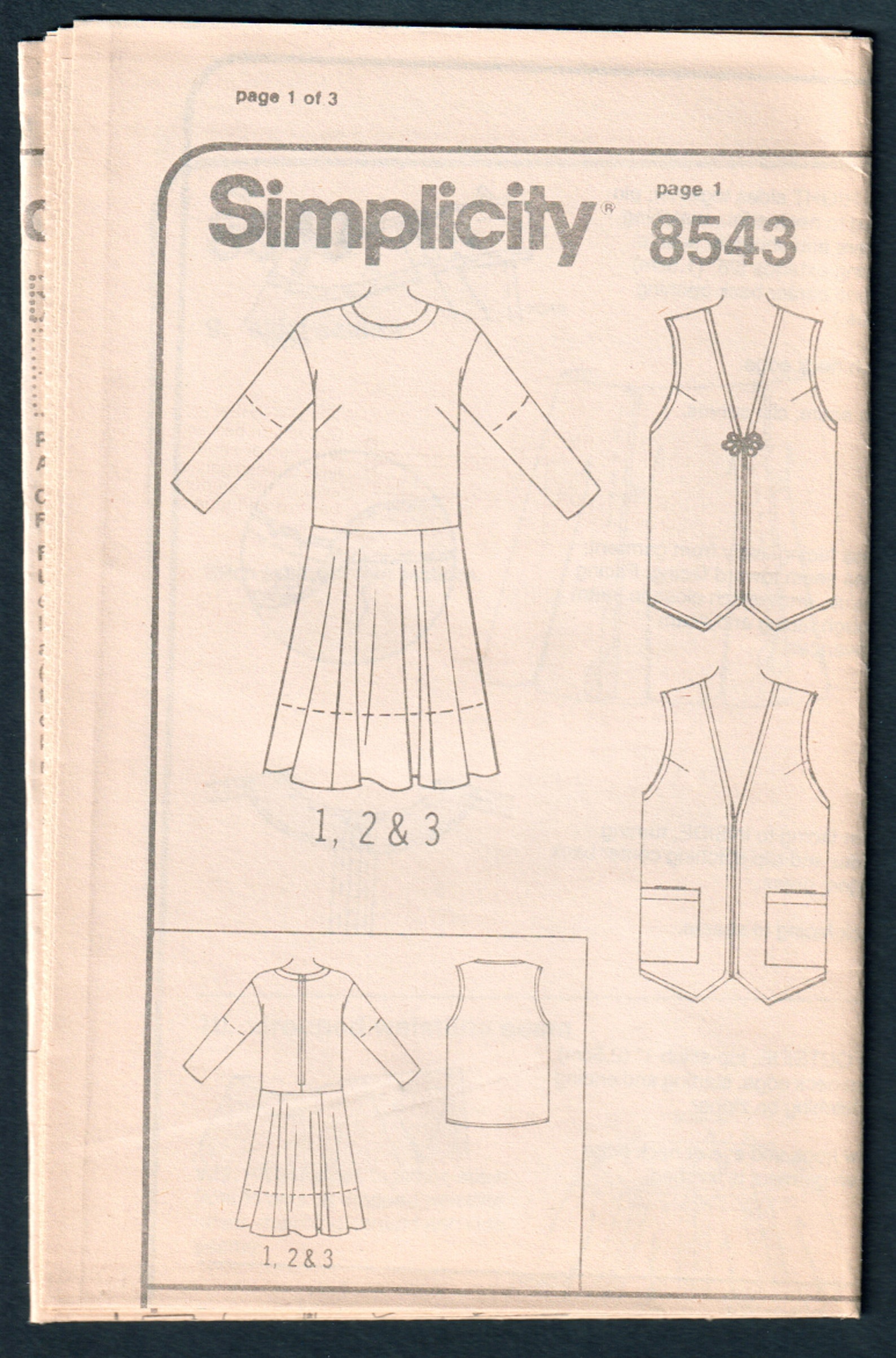 Flared Dress Pattern With Drop Waist & Vest Simplicity 8543 - Etsy