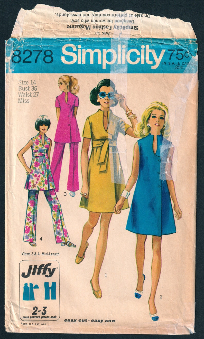 1960s Pattern Mod Pantsuit or Dress, Easy Jiffy Simplicity 8278 - Etsy